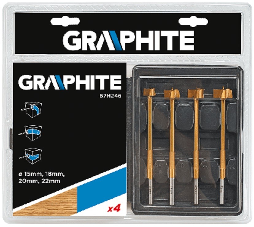 Set freza cilindrica 4 buc, Ø 15mm, 18mm, 20mm, 22mm GRAPHITE 57H246 ...